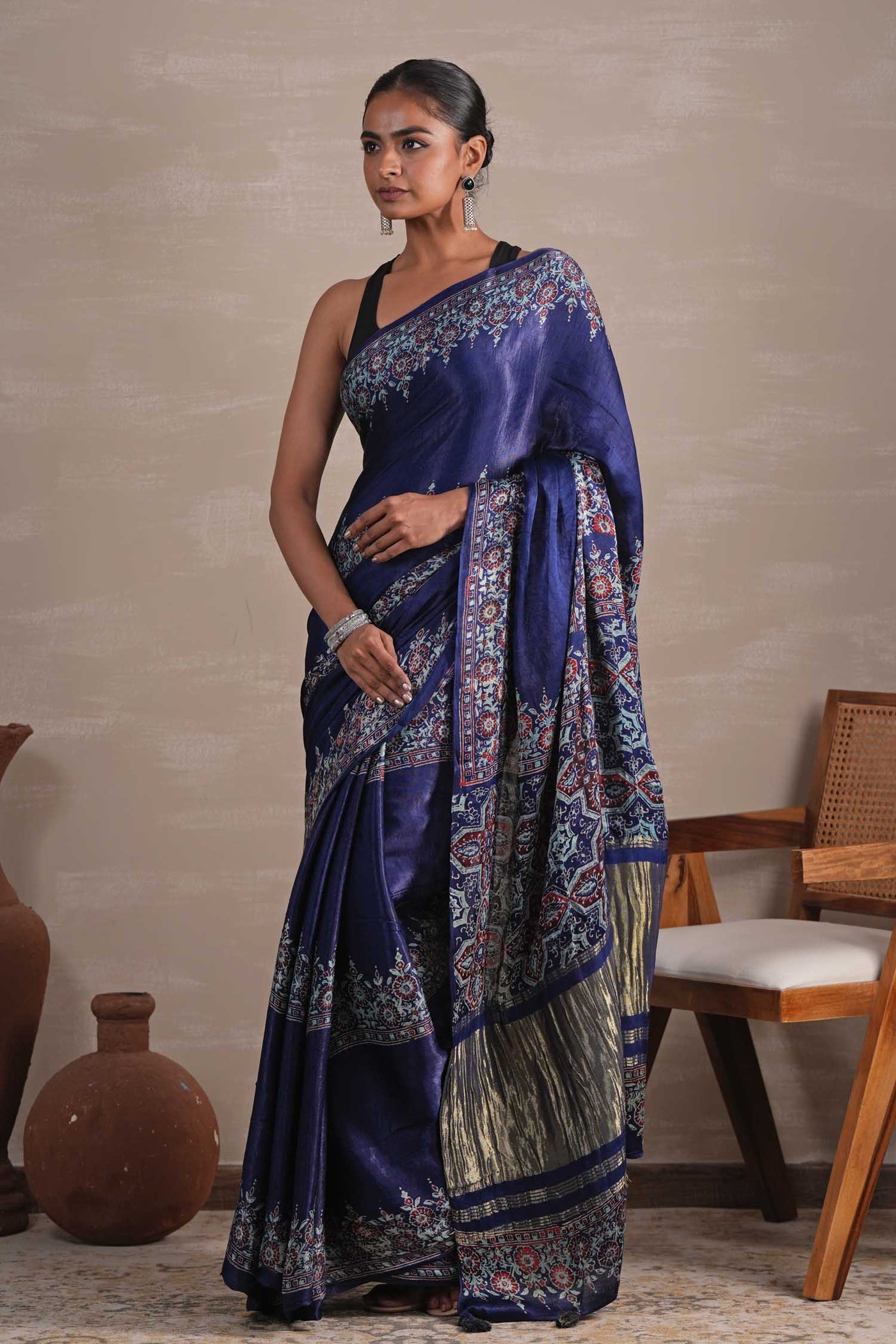 Buy Ajrakh Modal Silk Saree Online in India