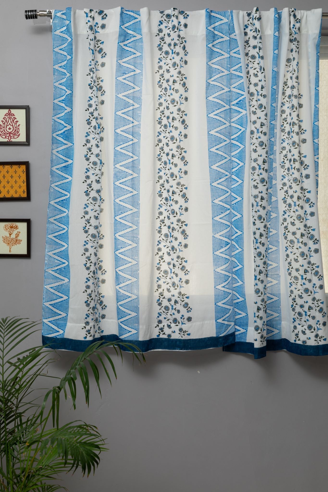 Blockprinted Cotton Curtain for home | SootiSyahi Philippine Blue