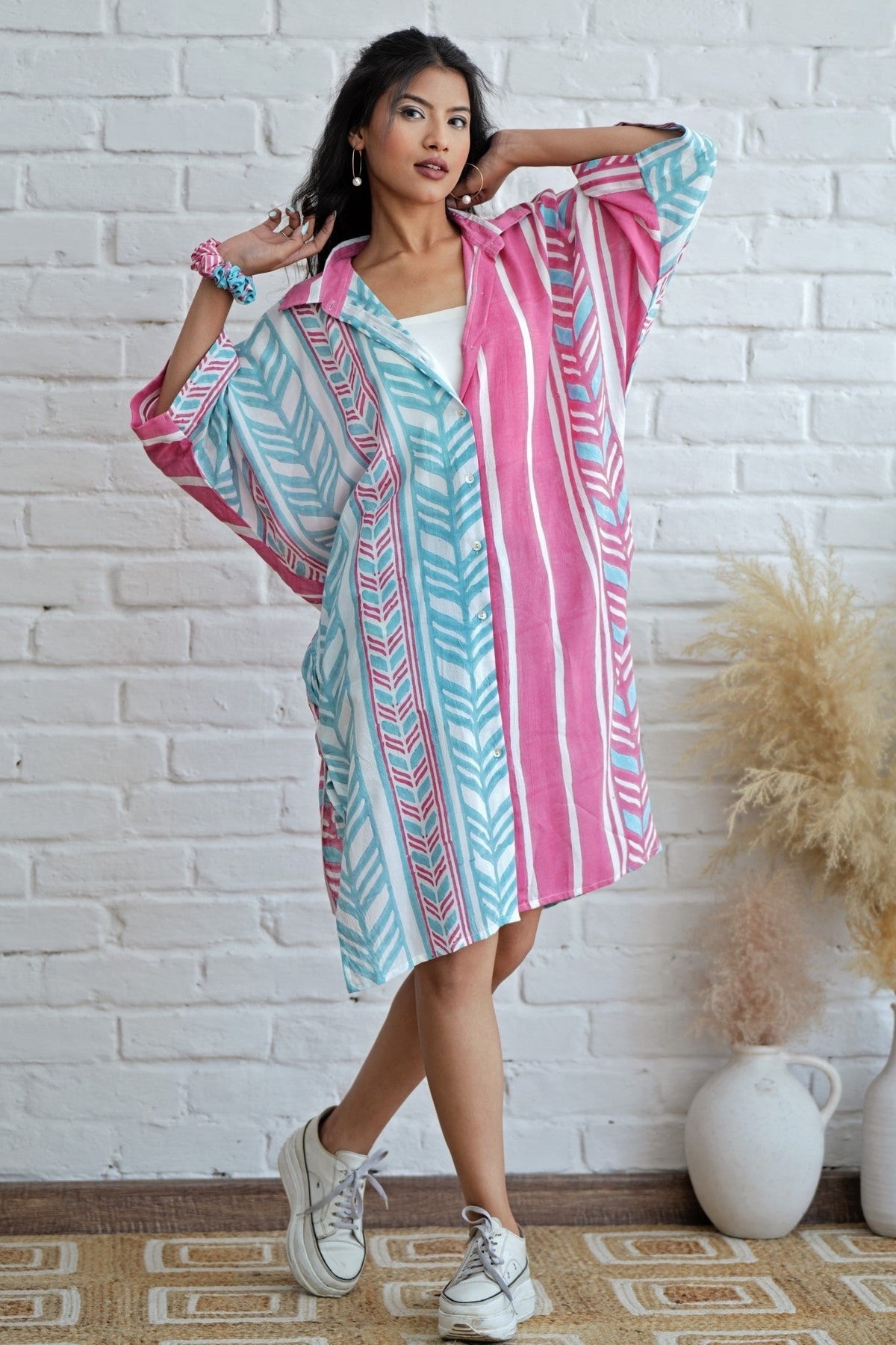 Barbie in Pink Hand Block Printed Oversize Shirt