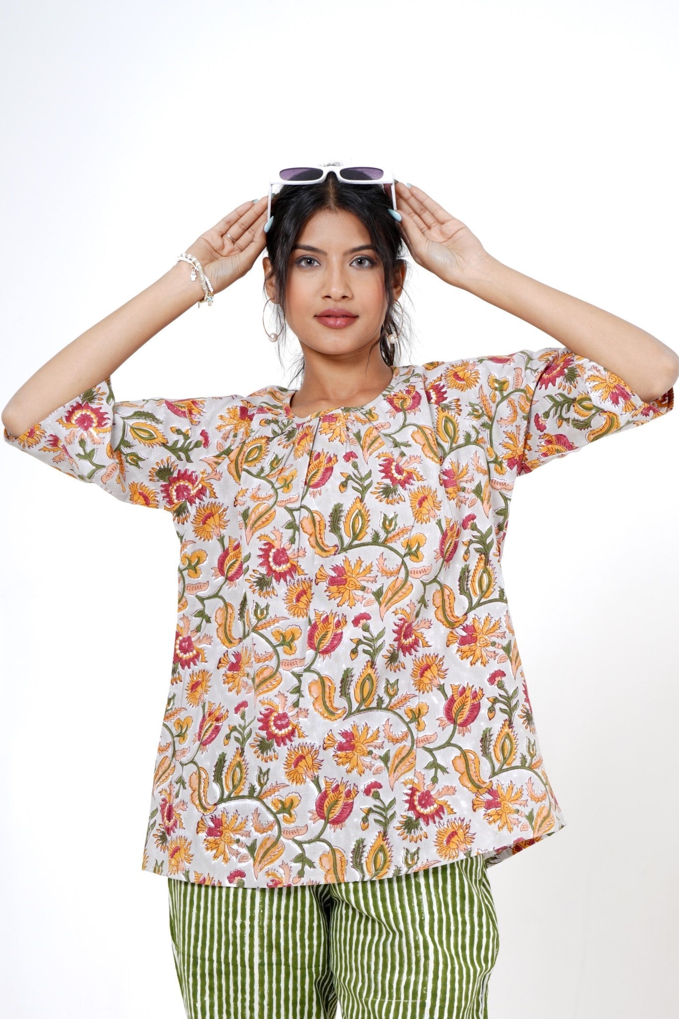 Twilight Tulips Hand Block Printed Top